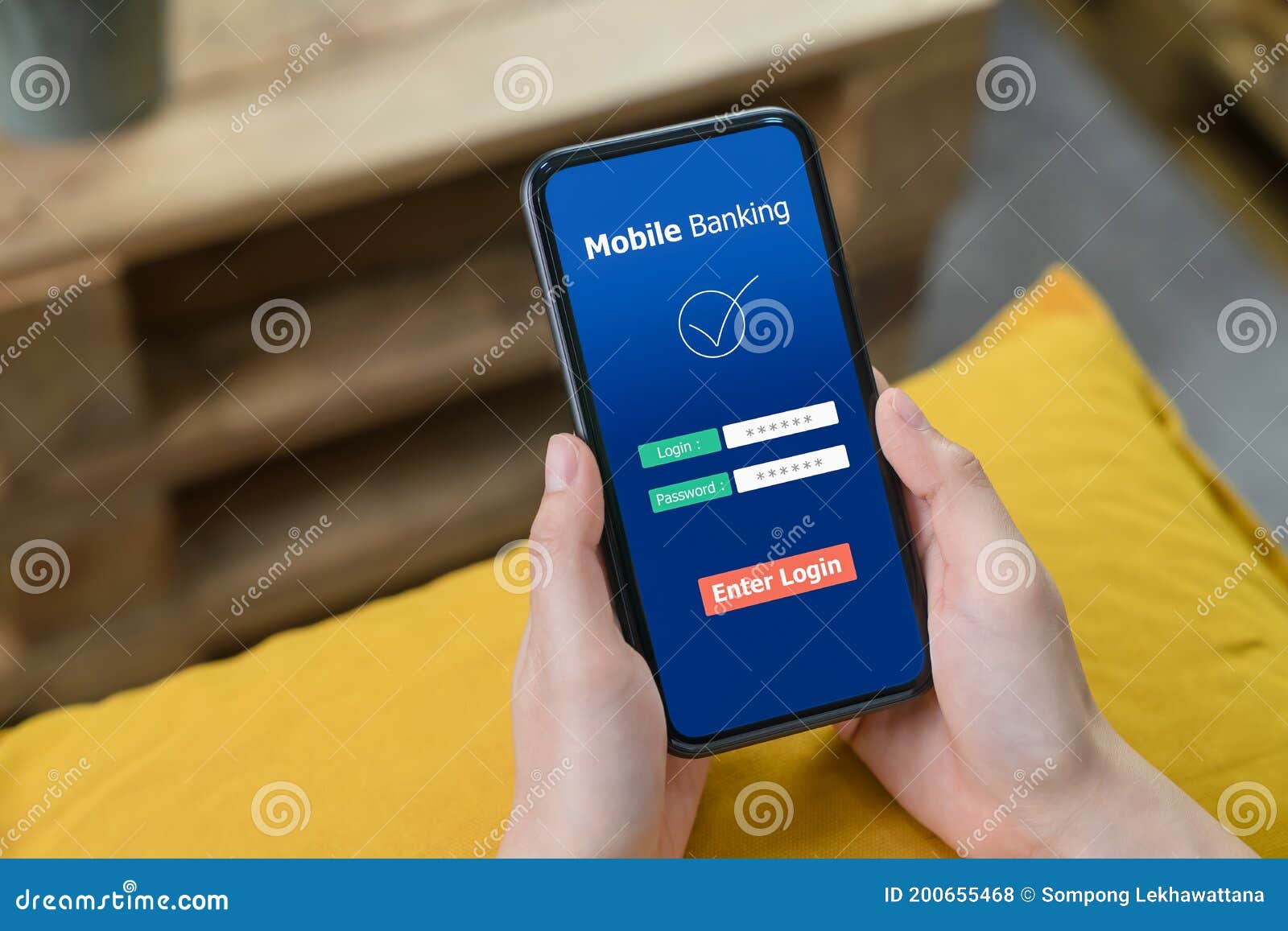 Female Hands Using Mobile Banking on Smartphone and Enter Password To ...