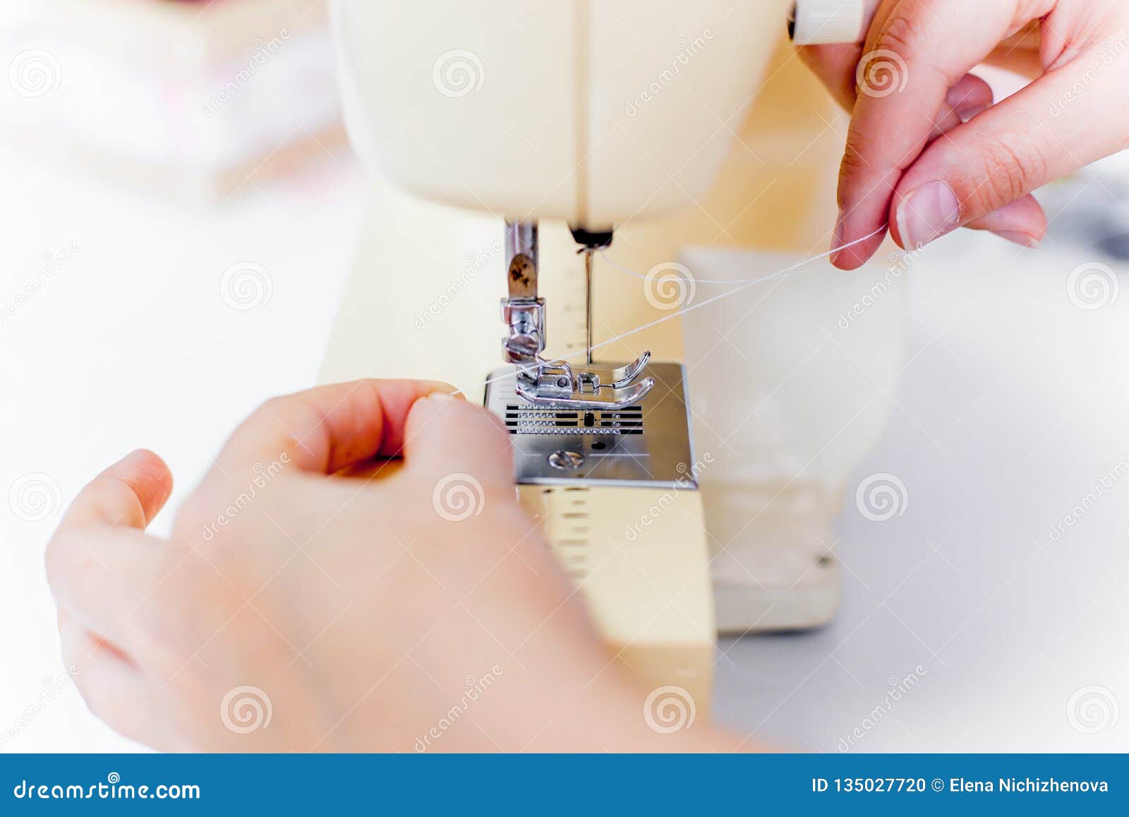 Female Hands are Using a Sewing Machine Stock Photo - Image of factory ...