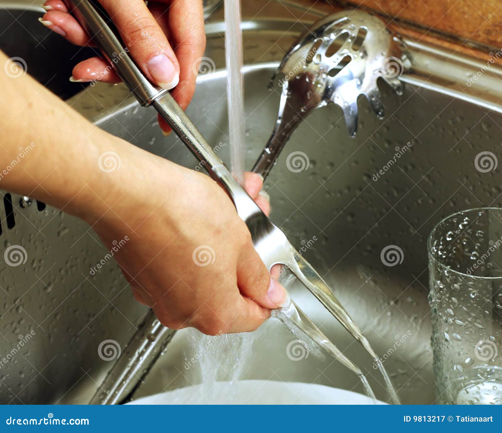 Female Hands Wash Different Kitchen Utensils Stock Image - Image of ...