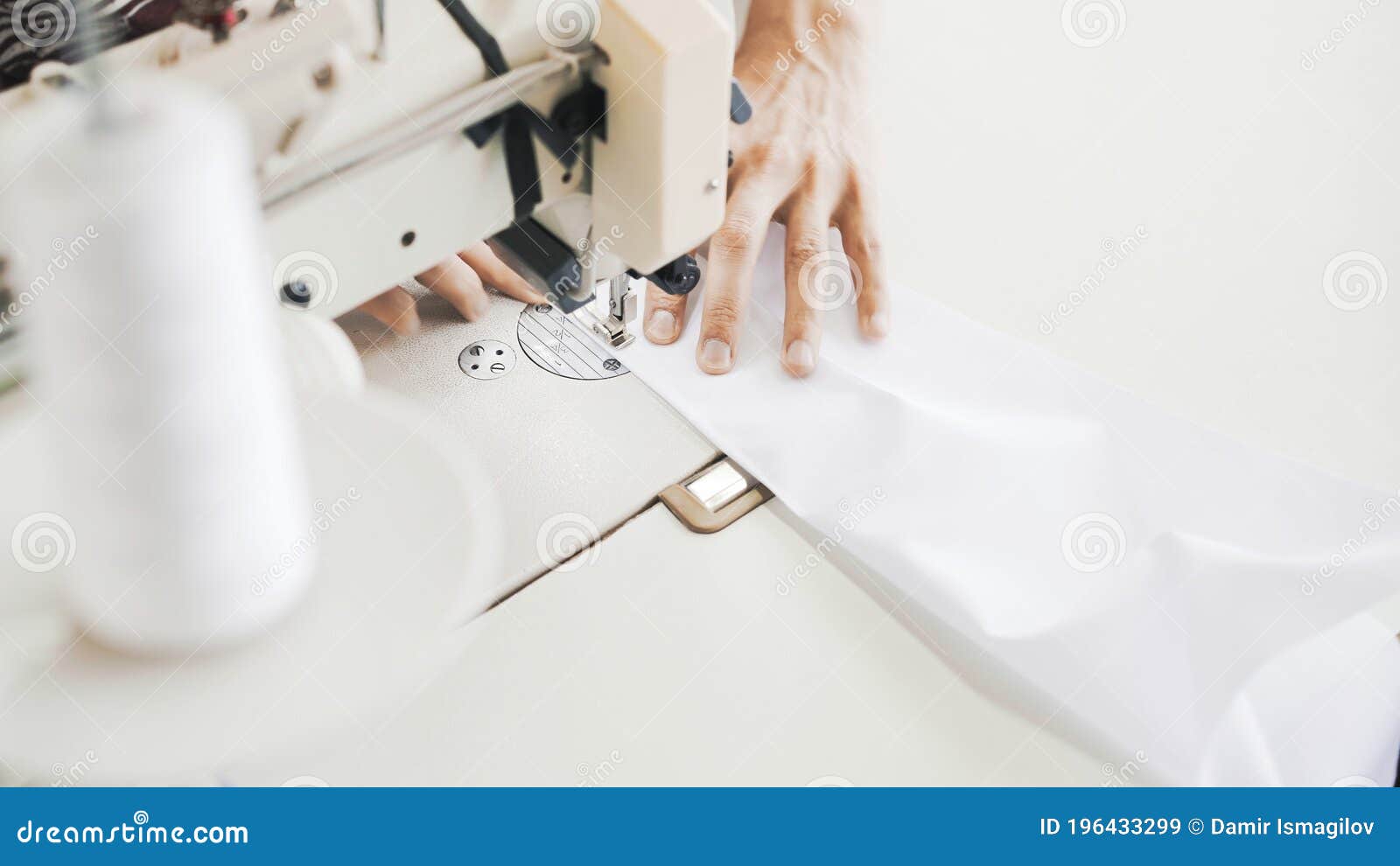 Female Hands on White Sewing Machine, Top View Shot Stock Image - Image ...