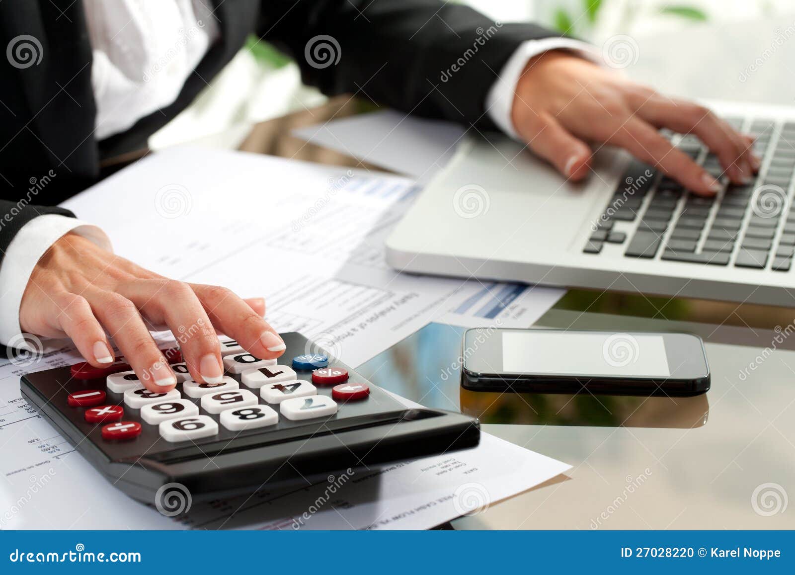 Female Hands Working on Calculator. Stock Photo - Image of business ...
