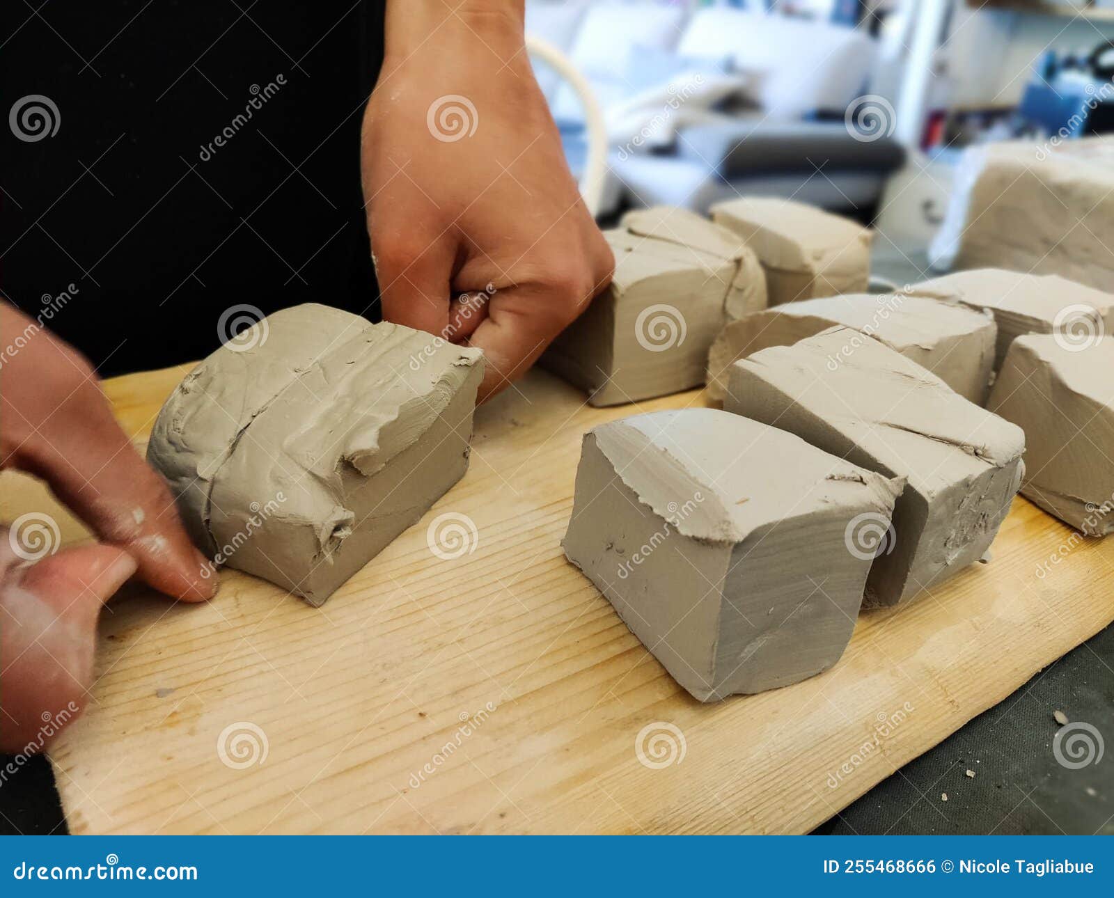 Female Hands Working with Clay, Preparing Clay for Art and Craft Class ...