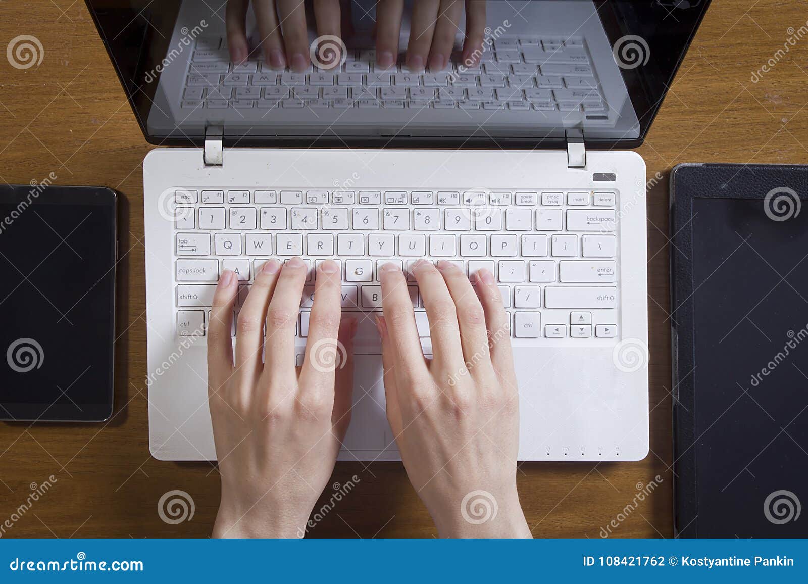 Female Hands are Working on a Laptop Computer Stock Photo - Image of ...