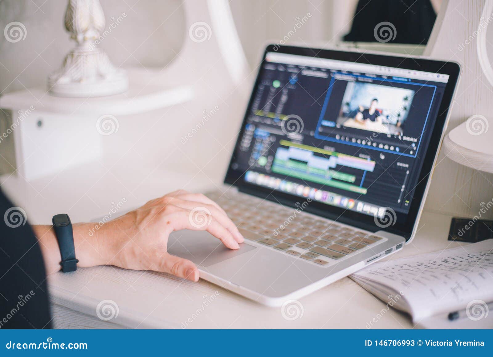 Female Hands Working on a Laptop in a Video Editing Program Stock Image ...