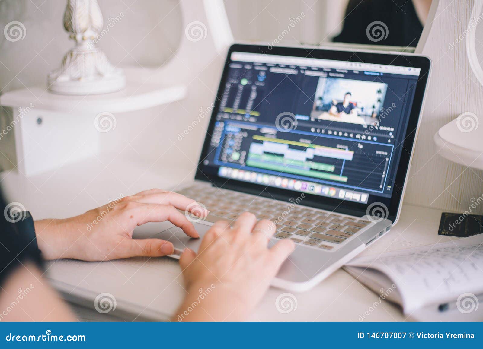 Female Hands Working on a Laptop in a Video Editing Program Stock Image ...