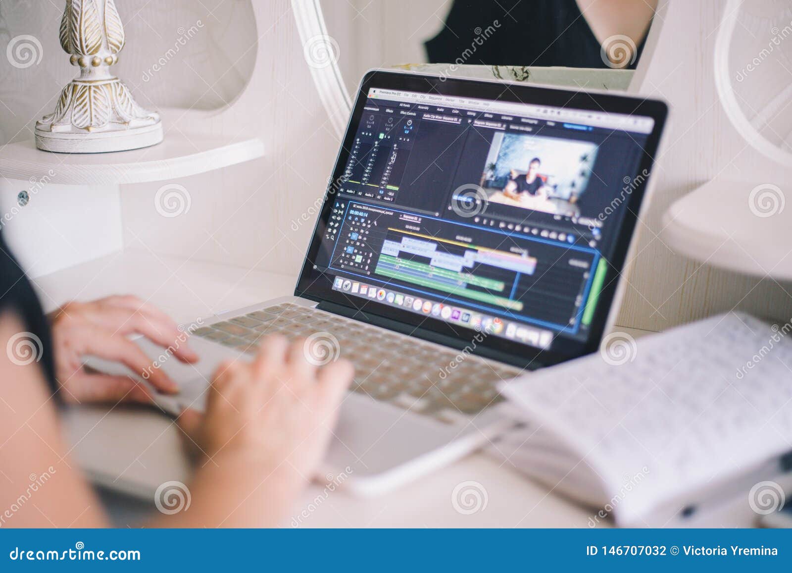 Female Hands Working on a Laptop in a Video Editing Program Editorial ...