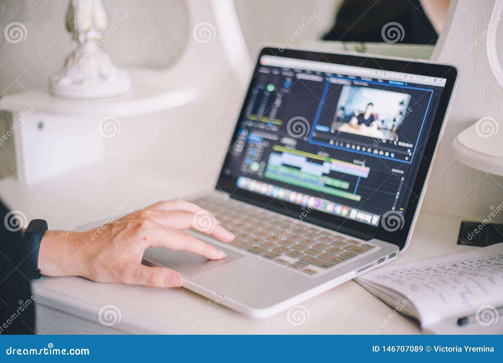 Female Hands Working on a Laptop in a Video Editing Program Stock Image ...