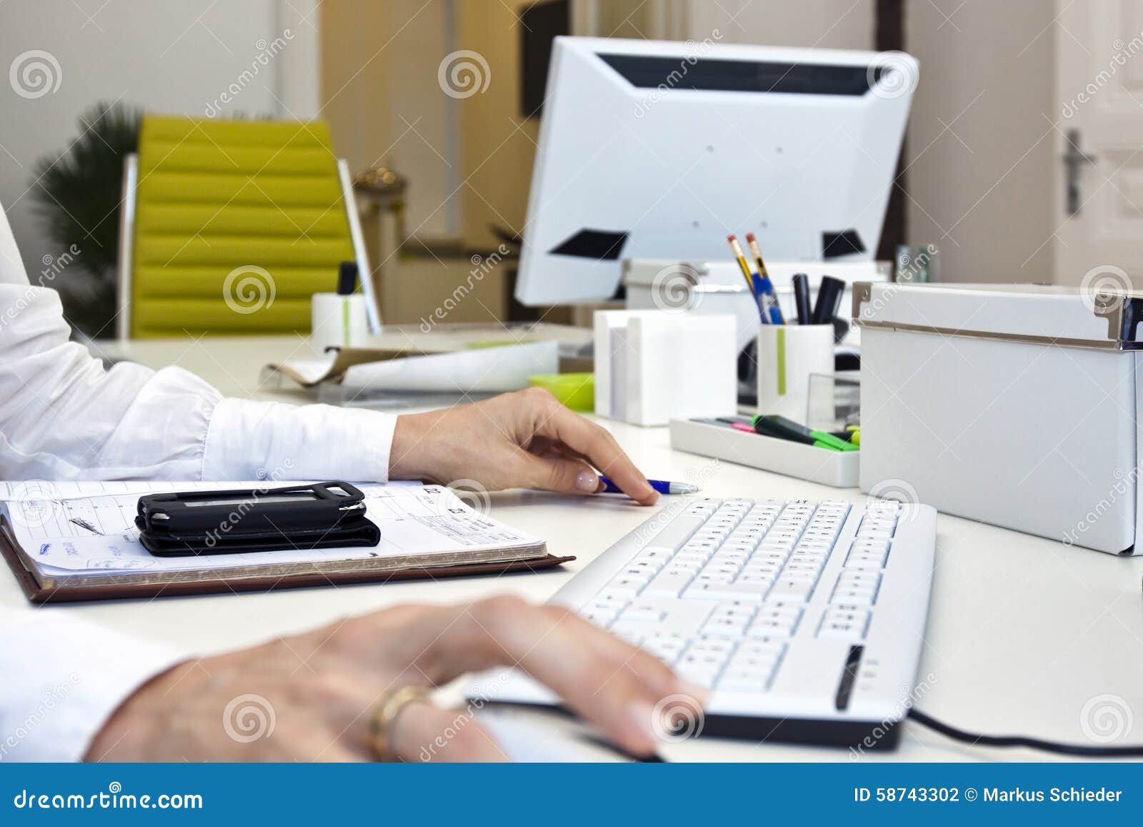 Female Hands Working at Office Desk Stock Photo - Image of working ...