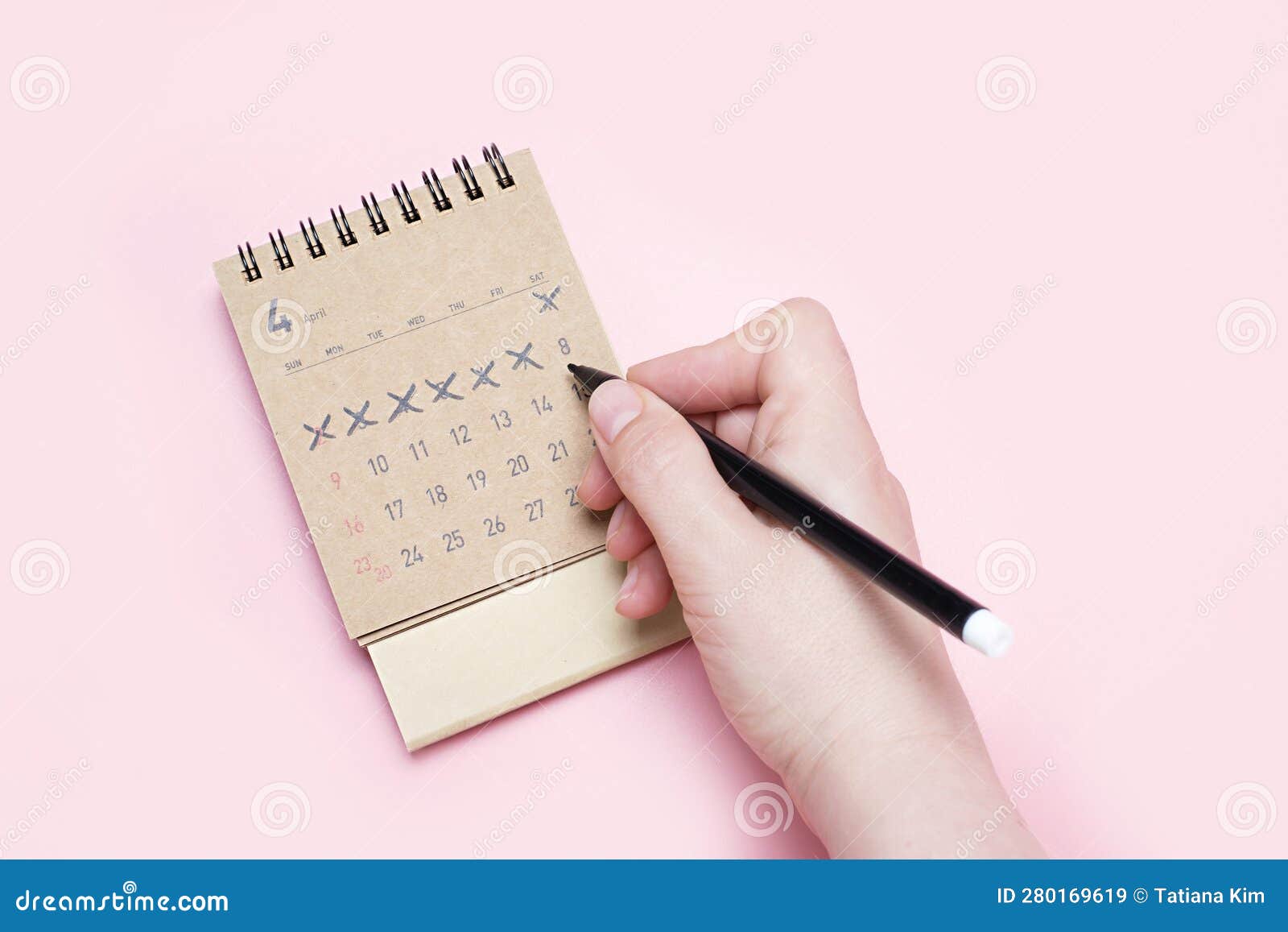Female Hands Write in Calendar on Pink Background, Concept of Planning ...