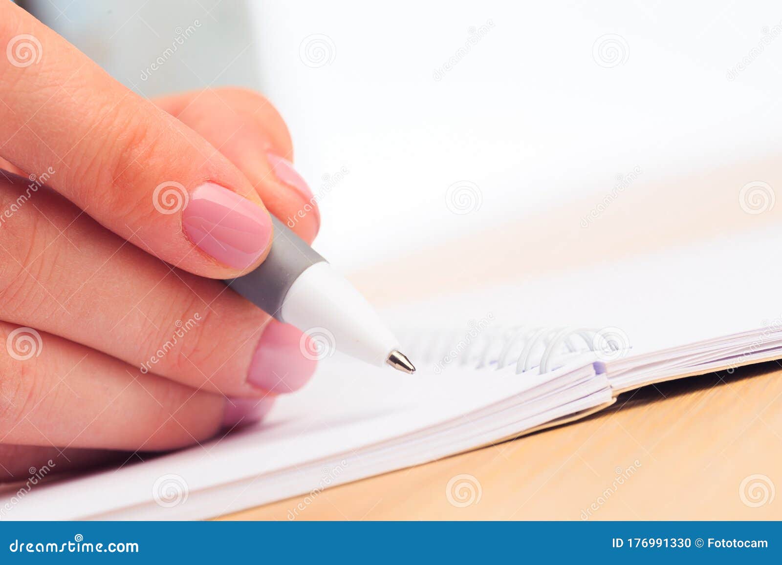 Female Hands Write in a Notebook . Office Place . Close Up View - Image ...