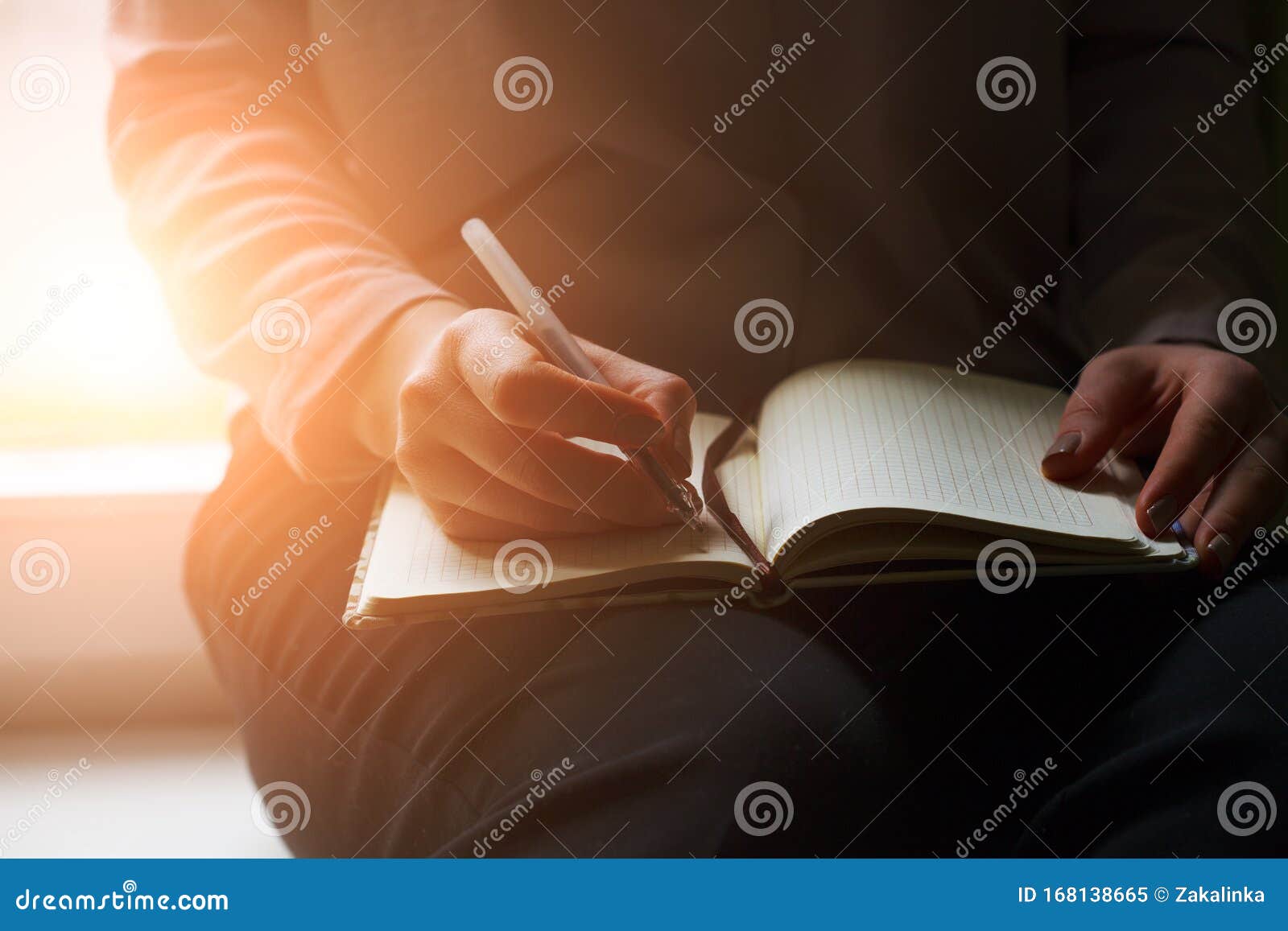 Female Hands Writing Notes on Notebook Stock Image - Image of book ...