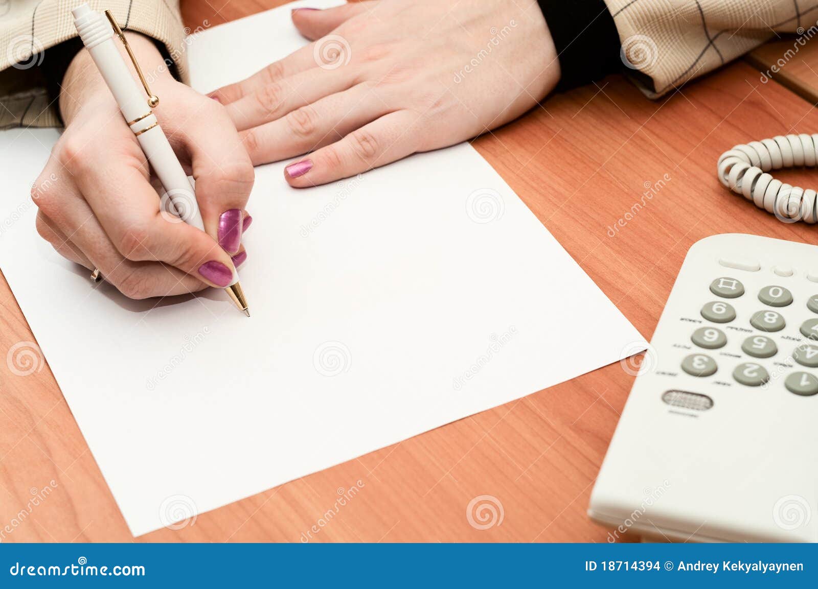 Female Hands Writing on White Paper. Stock Photo - Image of closeup ...