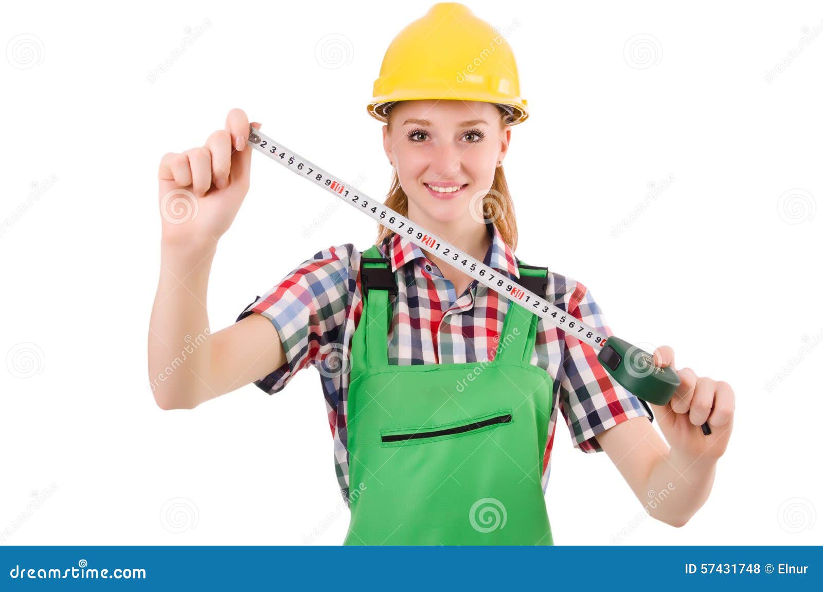 Female Handyman in Overalls Isolated on the White Stock Photo - Image ...