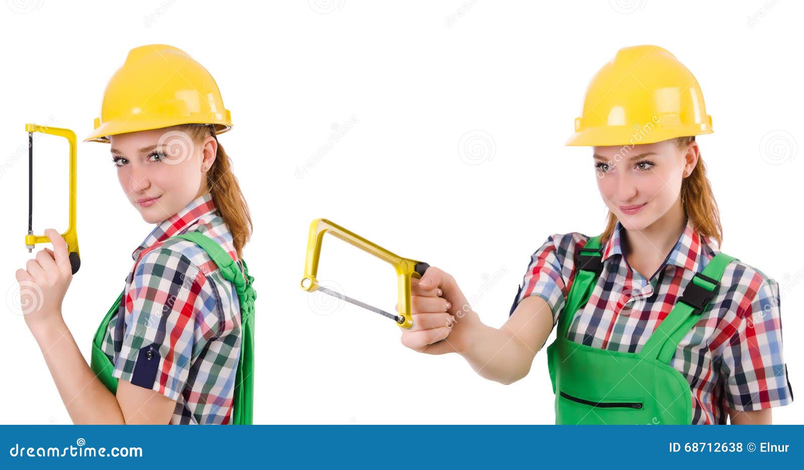 The Female Handyman in Overalls Isolated on White Stock Photo - Image ...