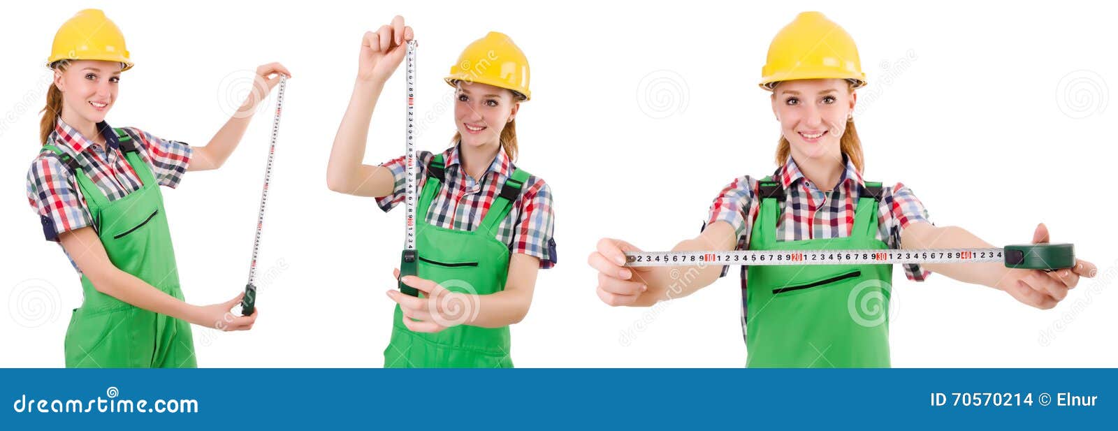 The Female Handyman in Overalls Isolated on White Stock Photo - Image ...