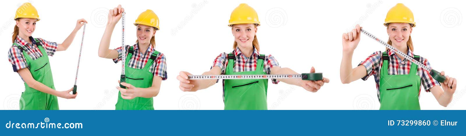 The Female Handyman in Overalls Isolated on White Stock Photo - Image ...
