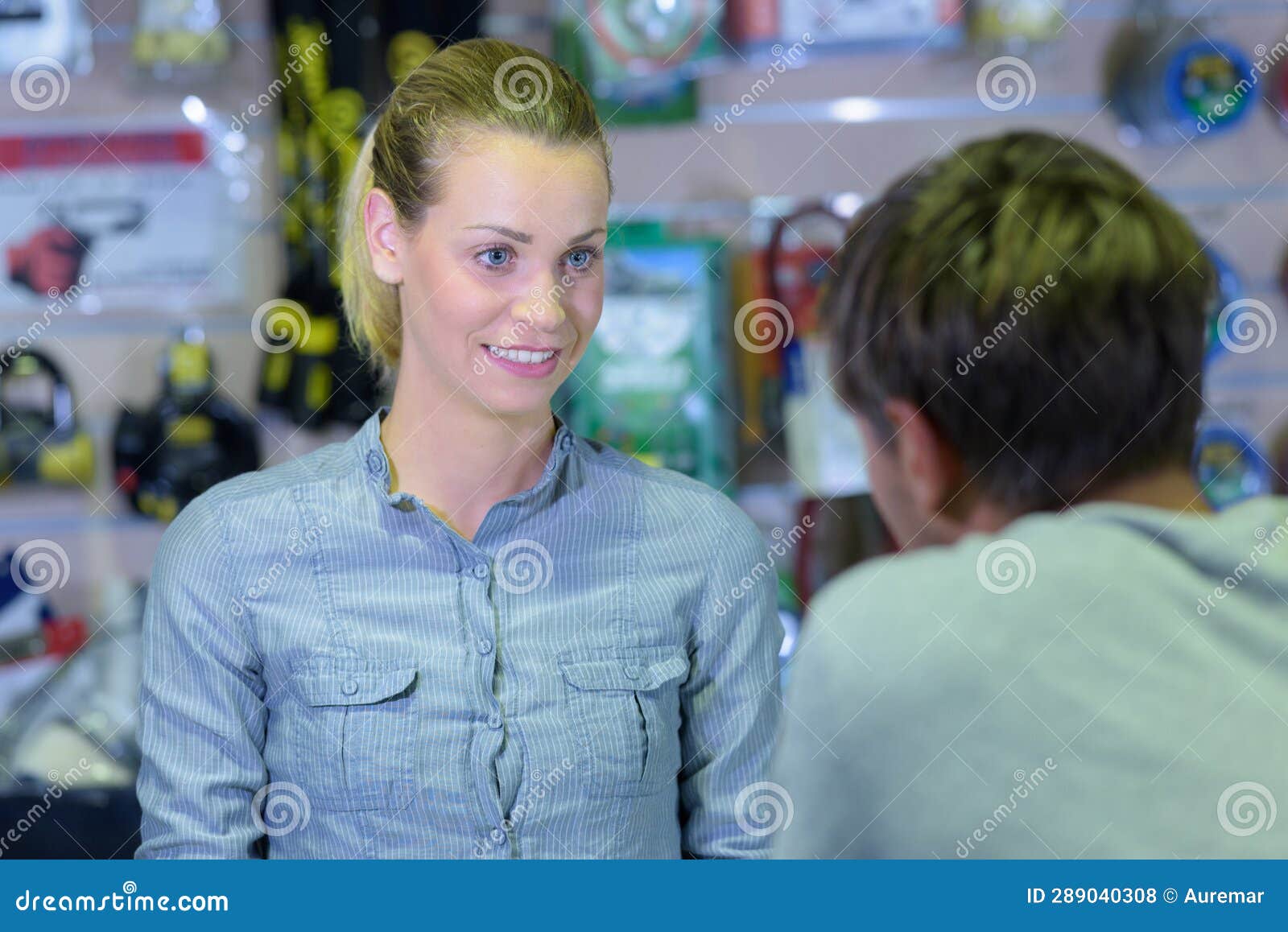 Female Hardwarer Store Worker with Buyer Stock Photo - Image of camera ...