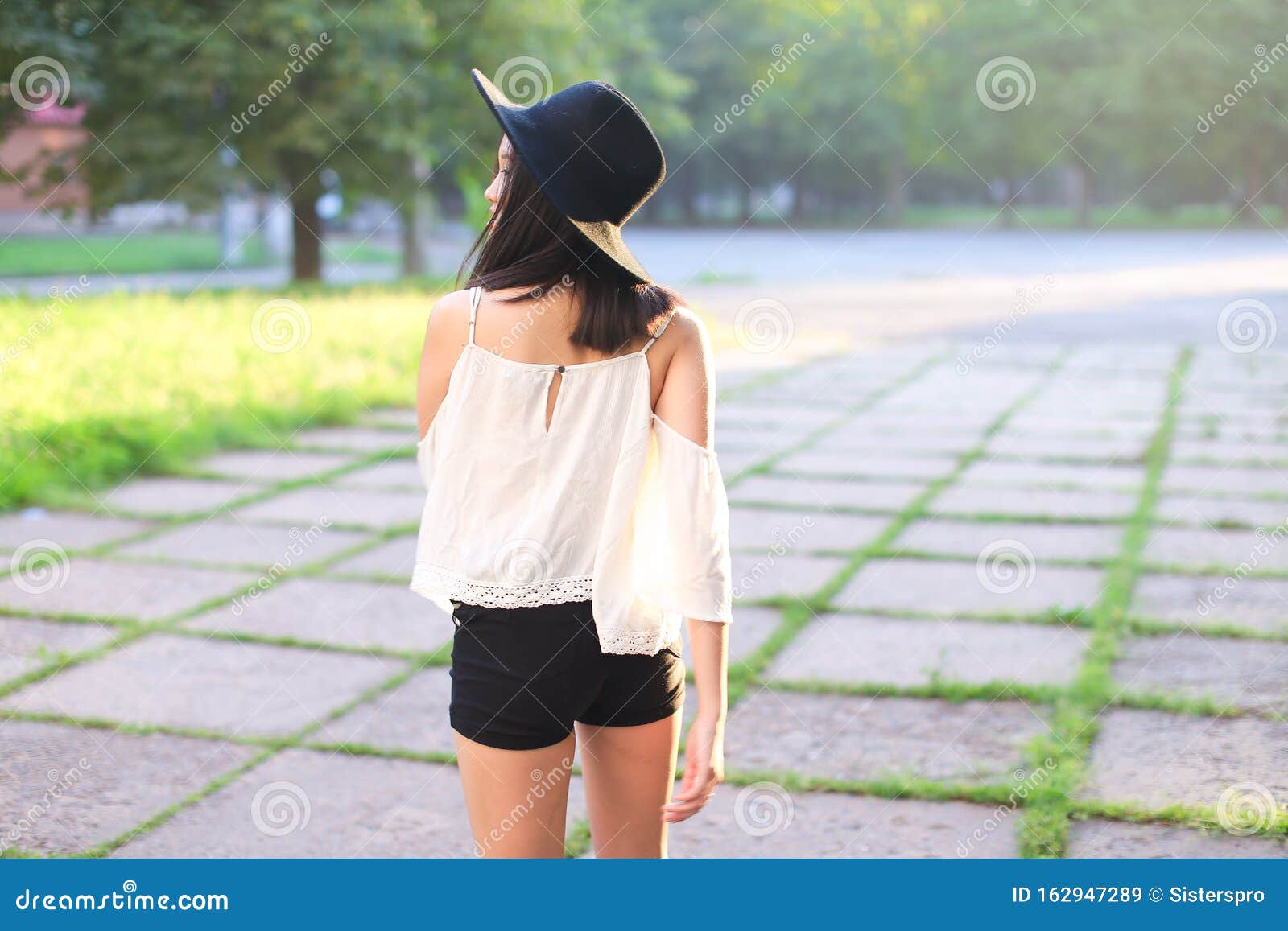 Wonderful Female Hat Asian Sunset Cheerful Emotions Laughter Stock