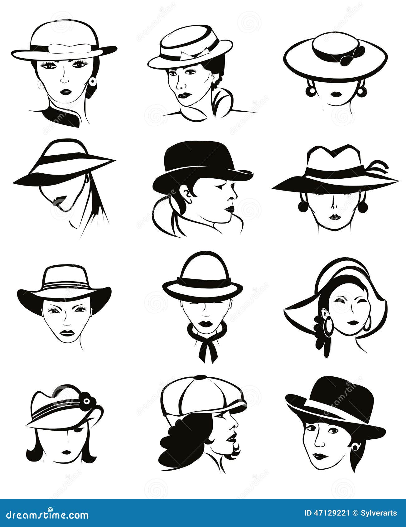 Female hats vector set. stock vector. Illustration of icon - 47129221