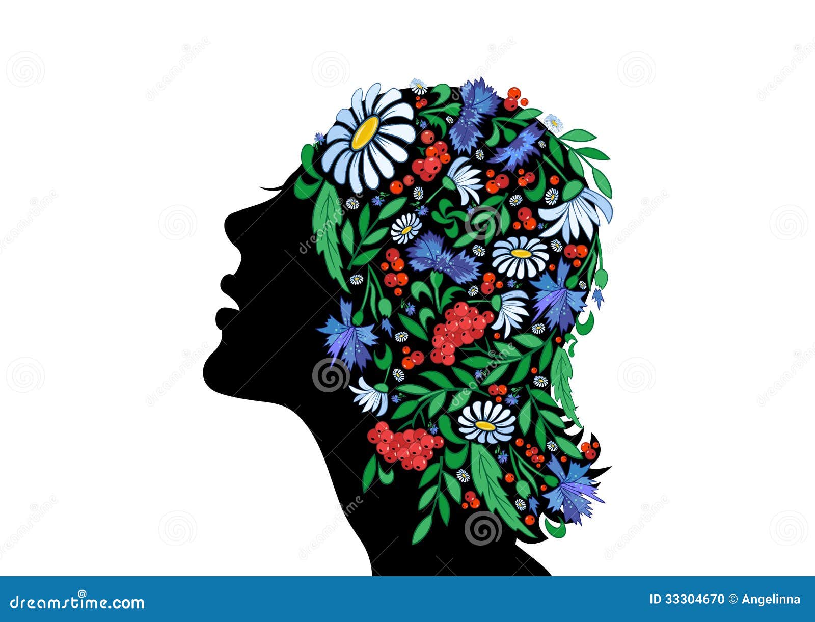 Female Head with Abstract Flowers Stock Vector - Illustration of head ...