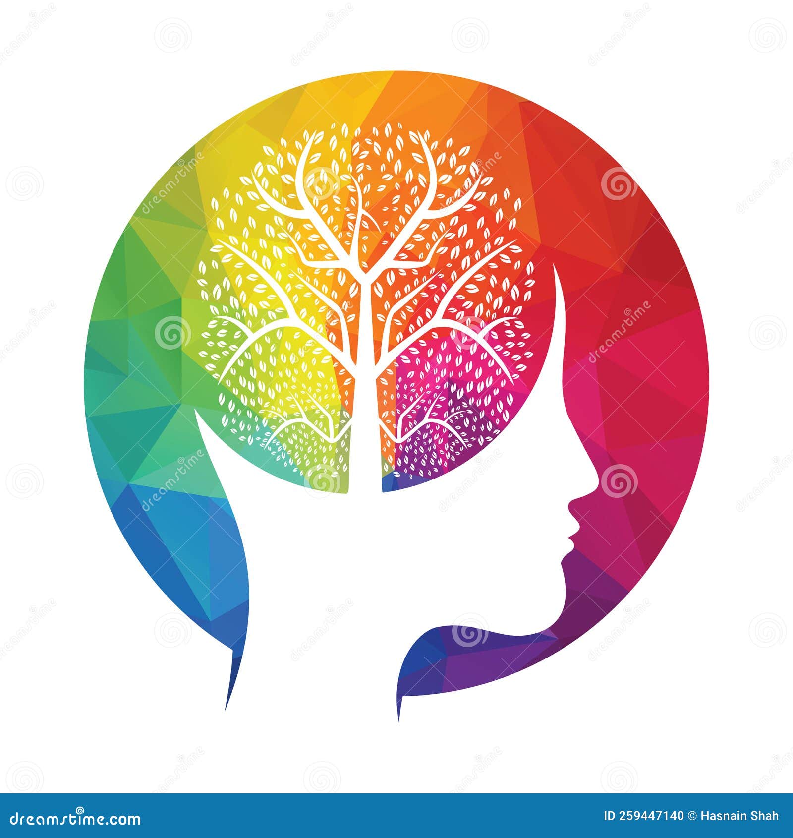 Female Head with Brain Tree Logo Concept. Stock Vector - Illustration ...