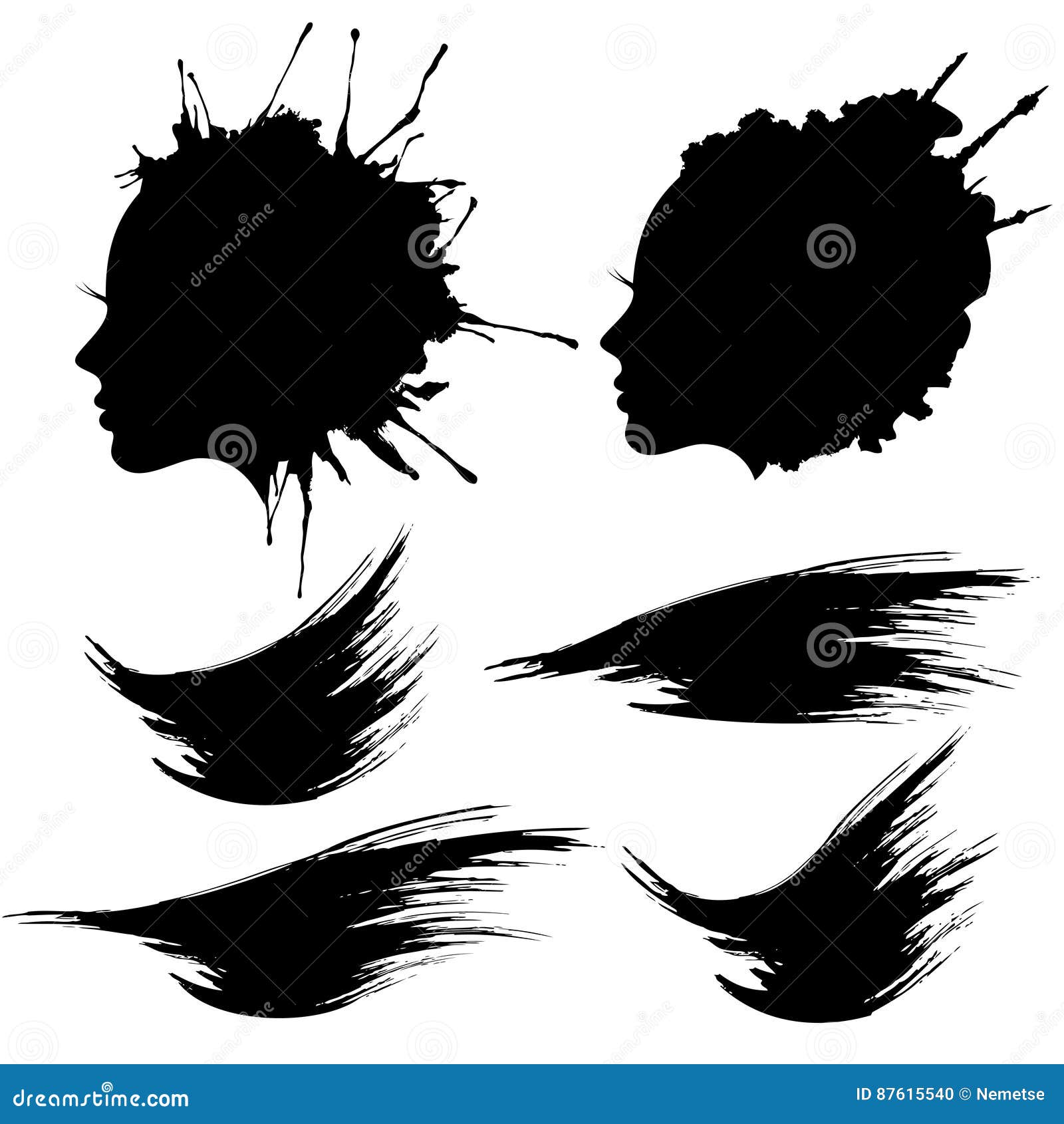 Female Head Profile, Ink Blot Set Stock Vector - Illustration of care ...
