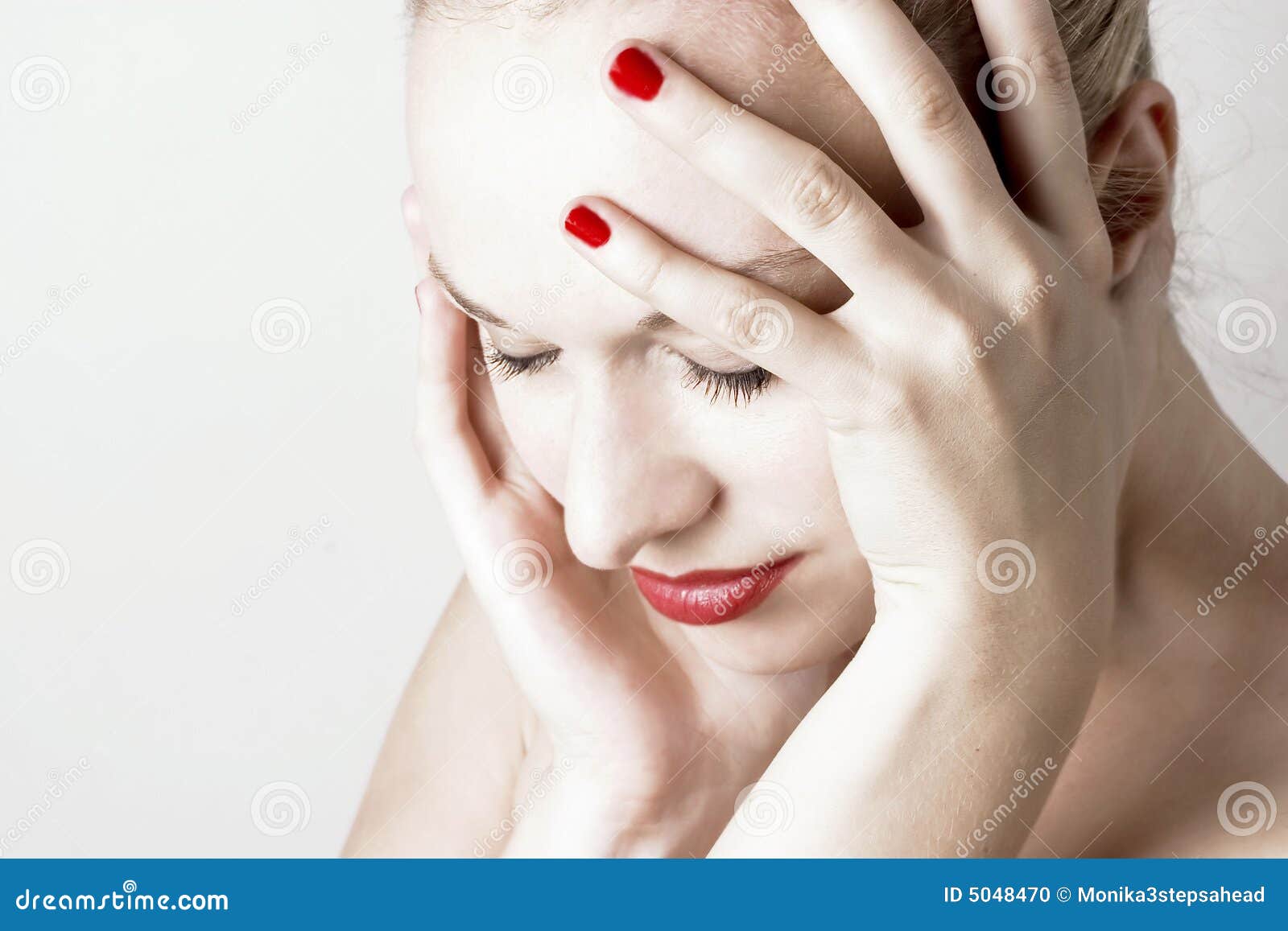 Female with headache stock photo. Image of beauty, blond - 5048470