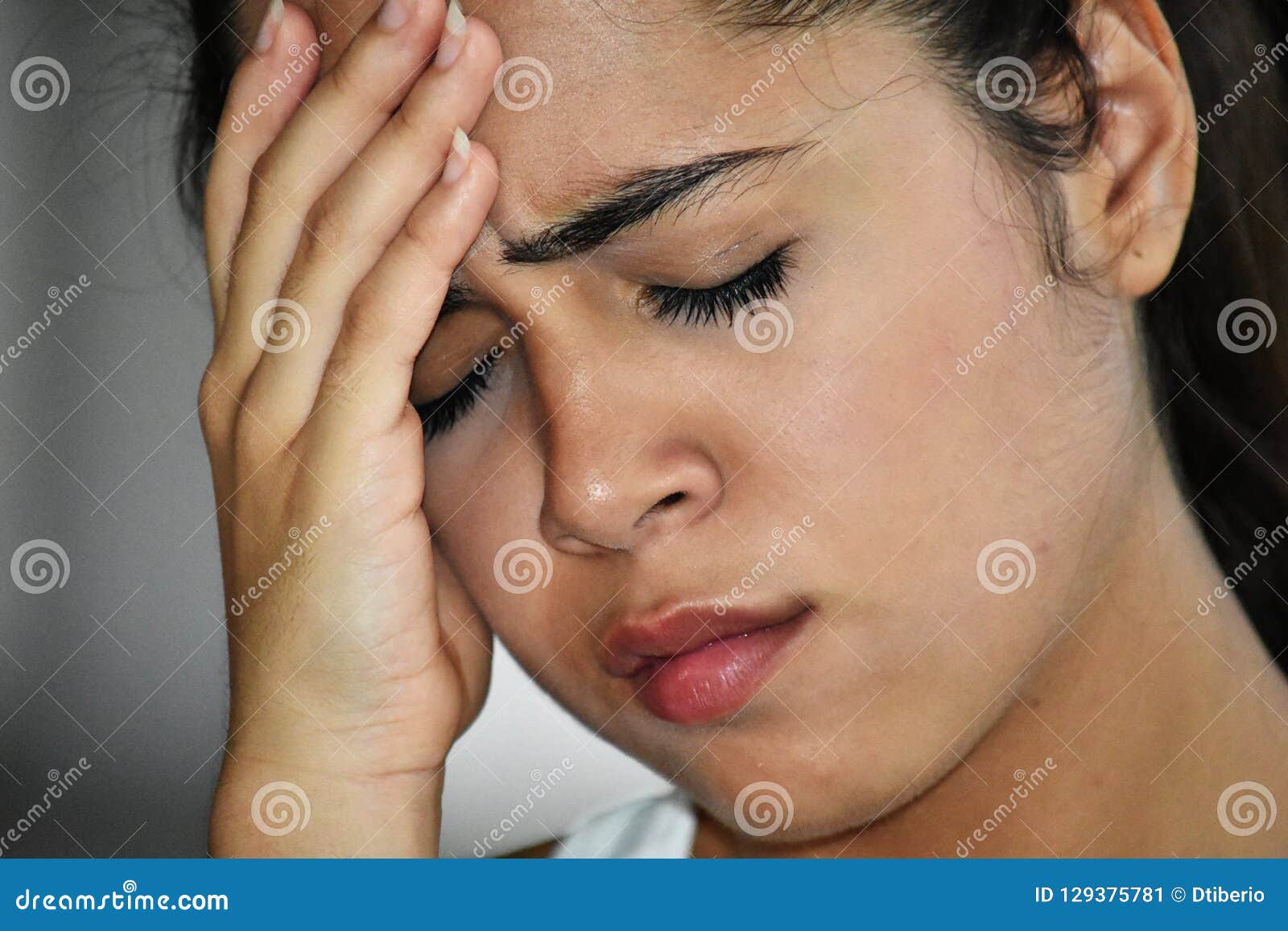 Female with Headache stock image. Image of forehead - 129375781