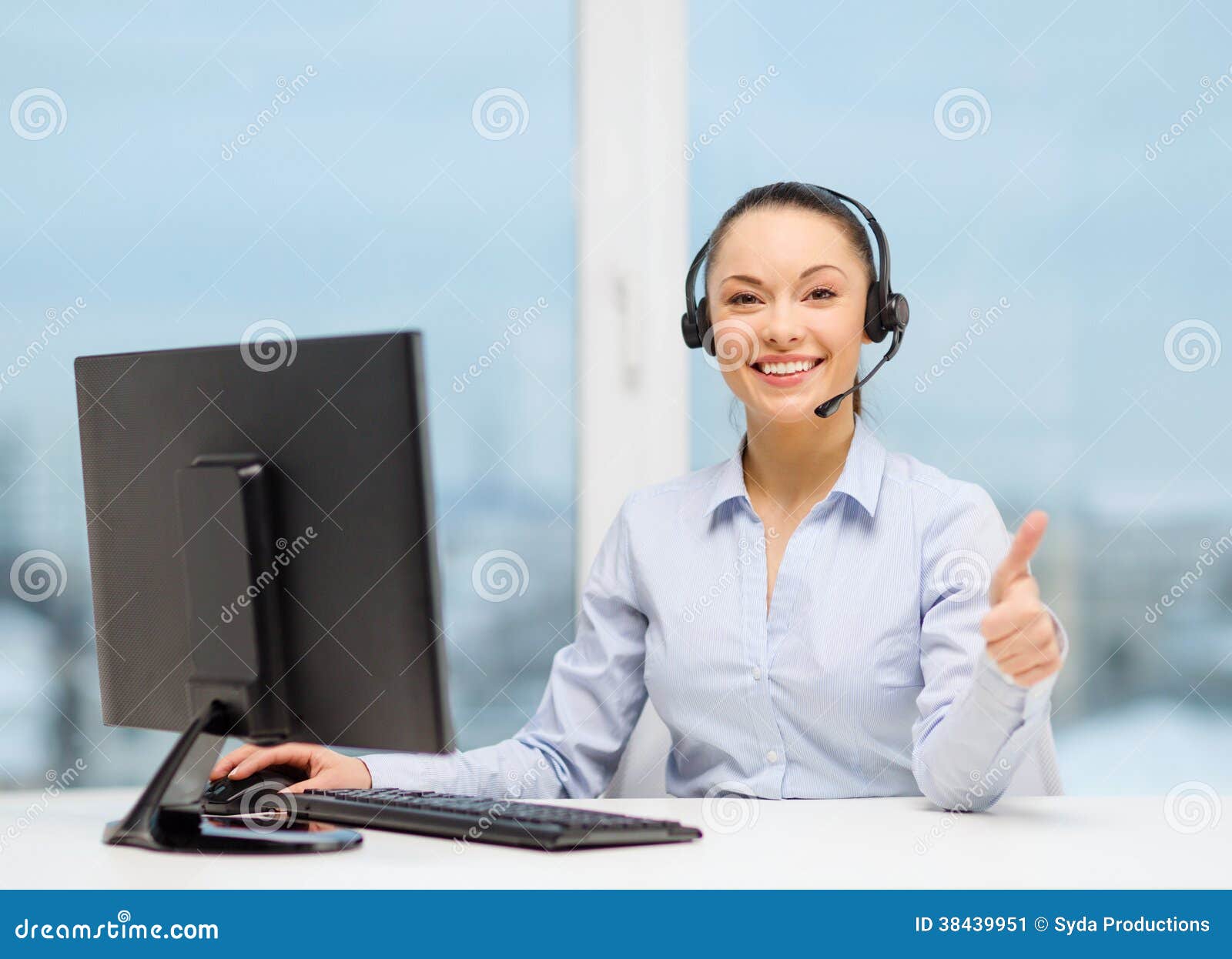 Female Helpline Operator Showing Thumbs Up Stock Image - Image of ...