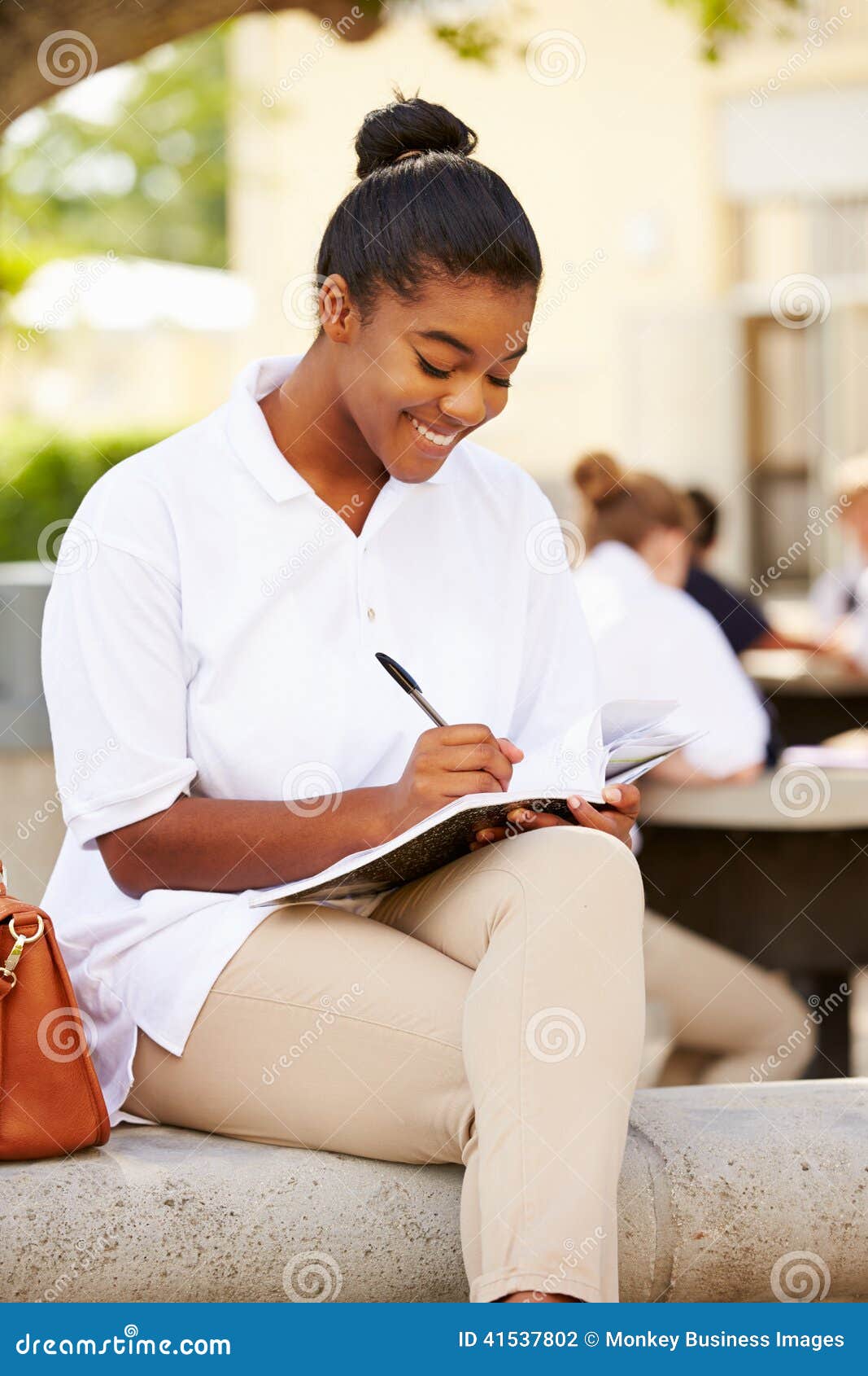 Female High School Student Wearing Uniform on School Campus Stock Photo ...