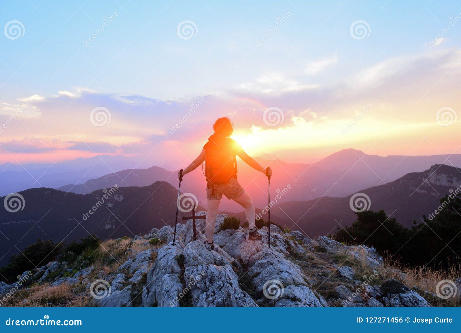 Female Hiker Contemplating the Sunset from the Top Stock Photo - Image ...