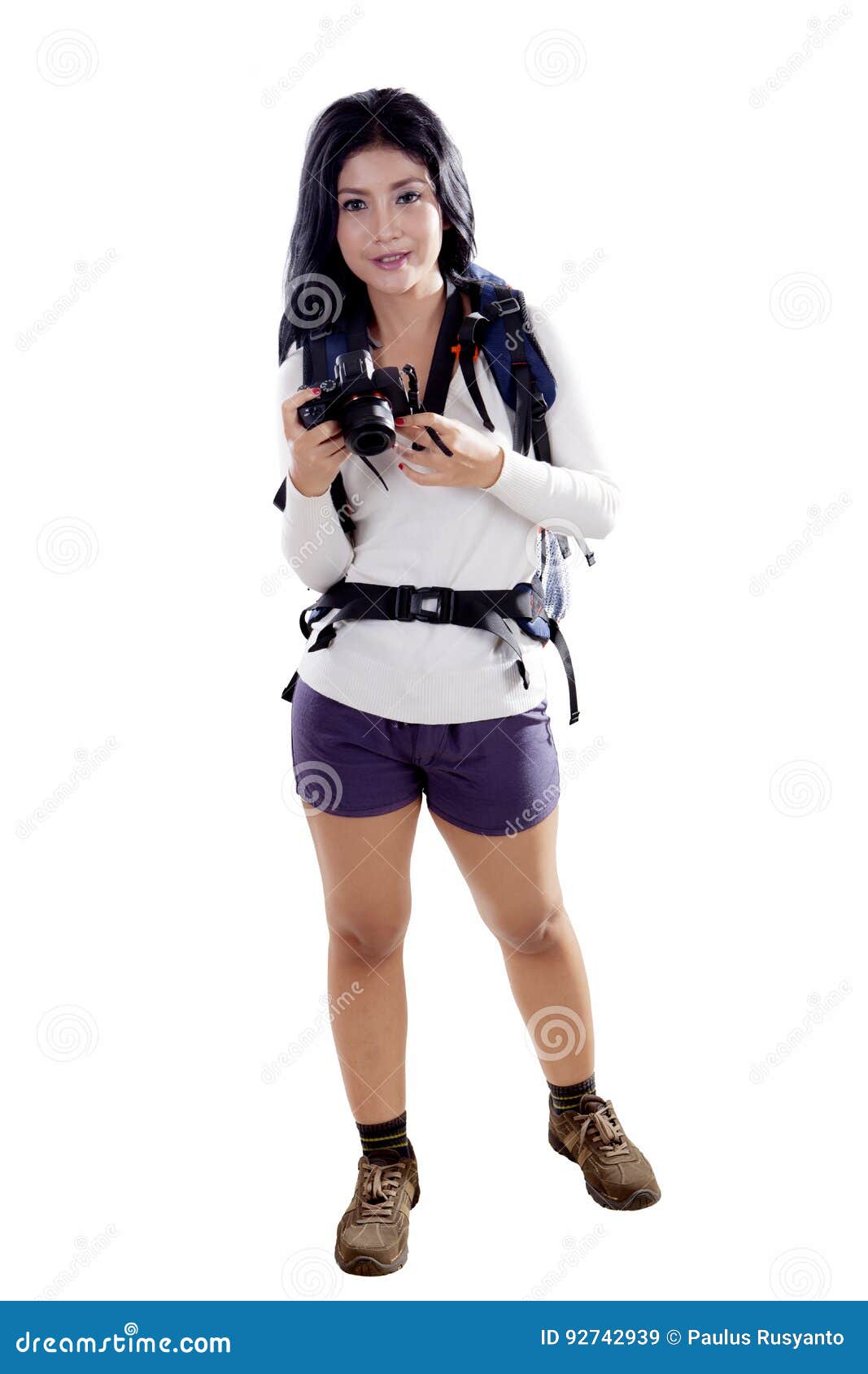 Female Hiker with Digital Camera in Studio Stock Image - Image of ...