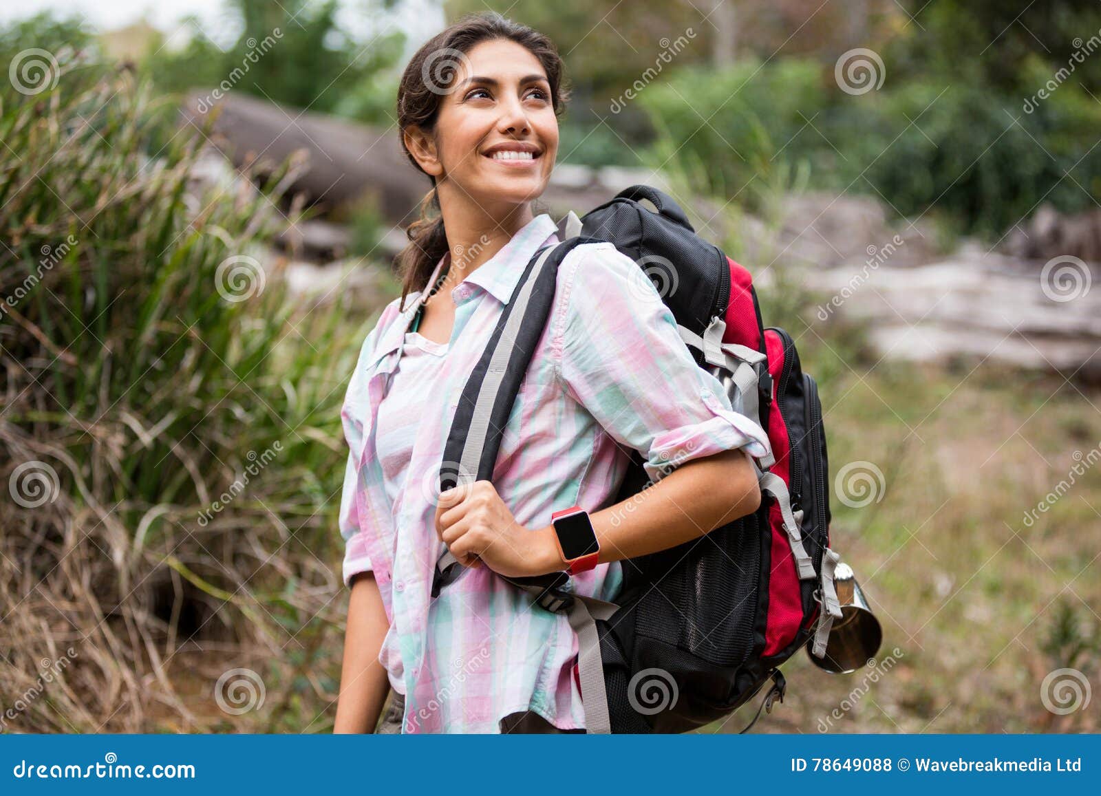 Female Hiker Hiking in Forest Stock Photo - Image of rucksack, nature ...