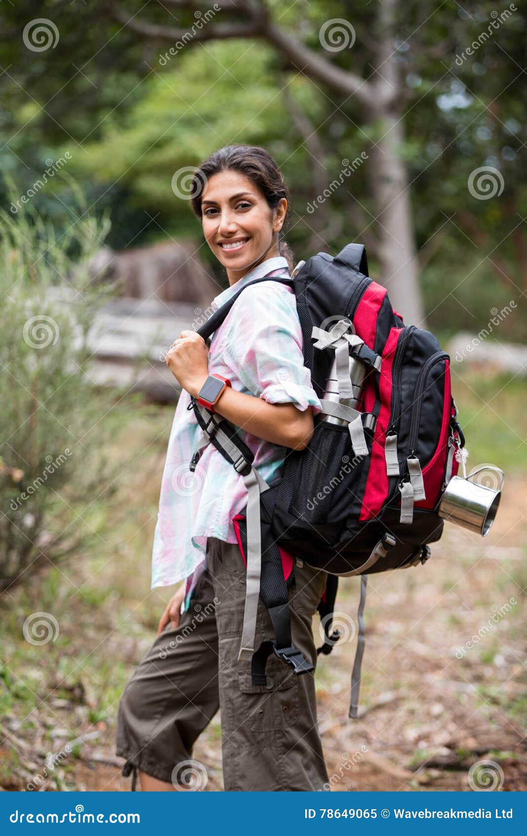 Female Hiker Standing in Forest Stock Image - Image of exploration ...