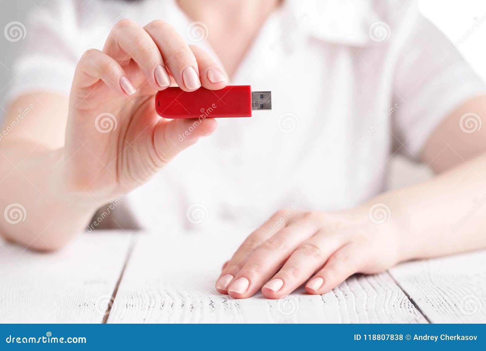 Female Hold Flash Drive in Hand on White Table Stock Photo - Image of ...