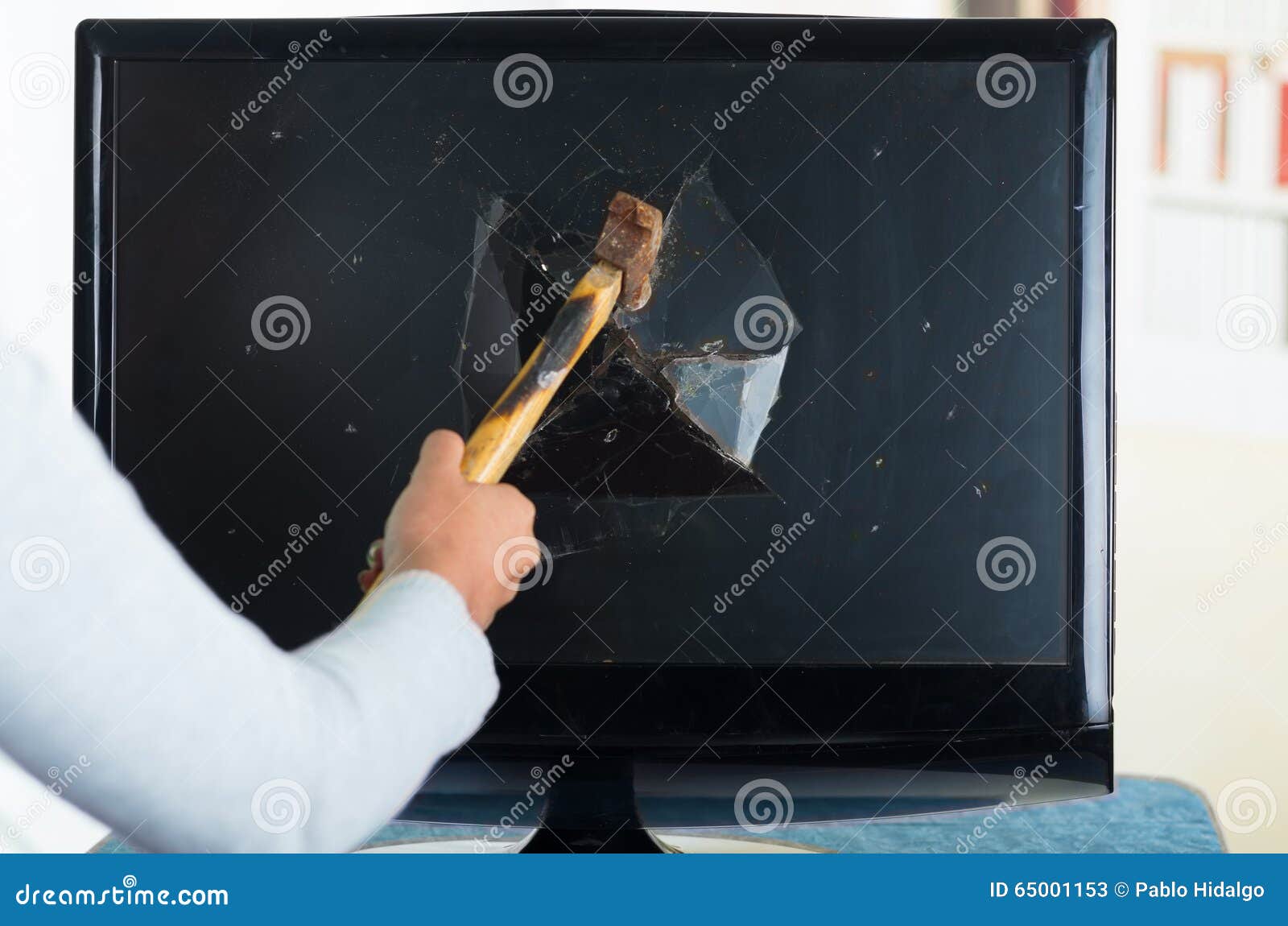 Female Holding Hammer Smashing it into Computer Stock Image - Image of ...