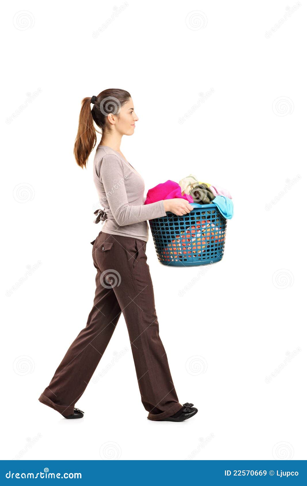 Female Holding a Laundry Basket Stock Image - Image of garmant, basket ...