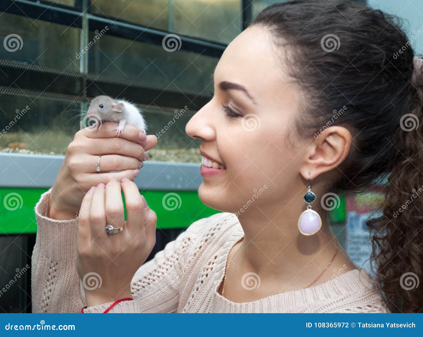 Female Holding Mouse in Hands Stock Photo - Image of cute, petshop ...