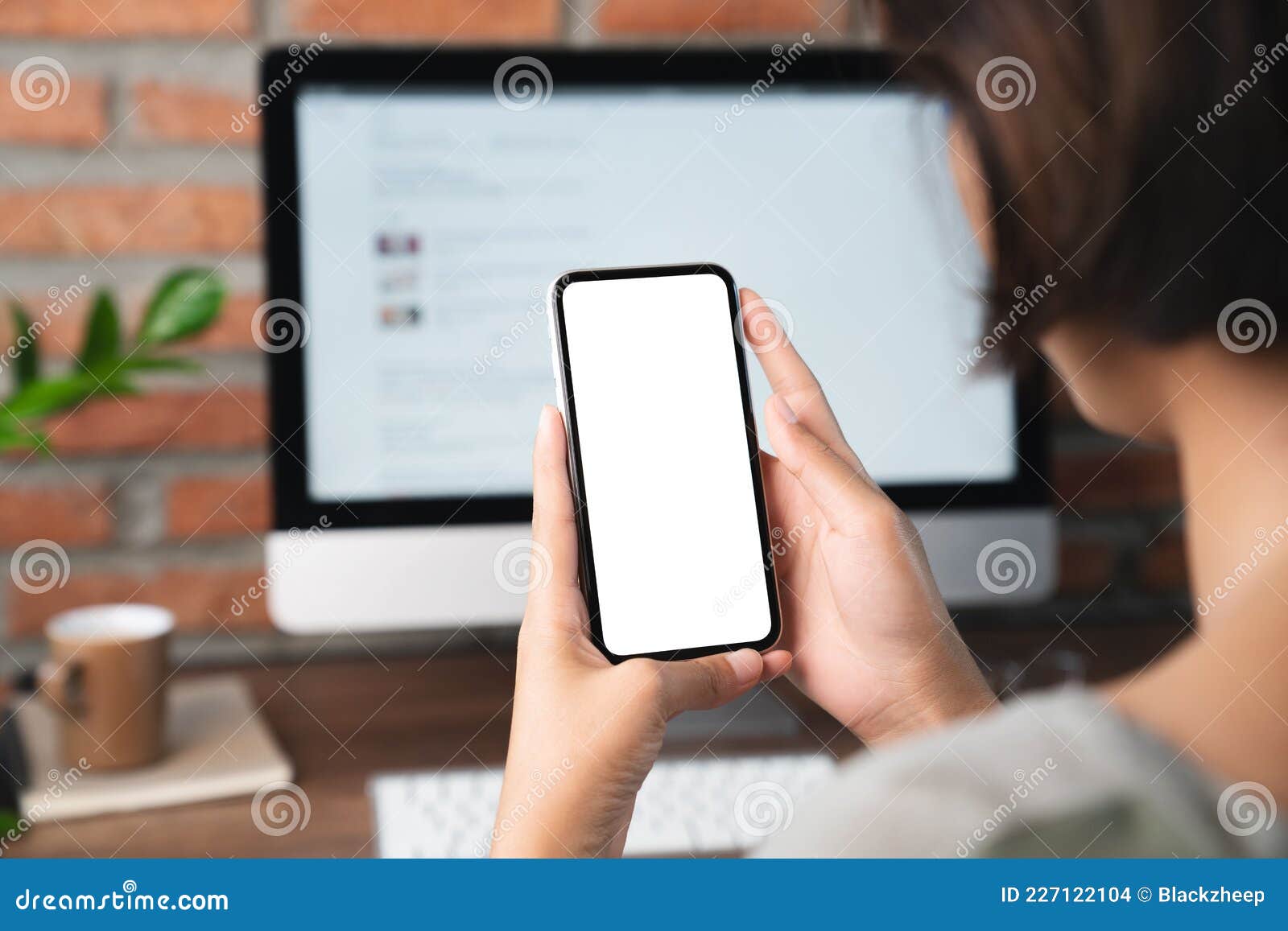 Female Holding Phone Blank Screen Third Person View Clippig Path Inside ...