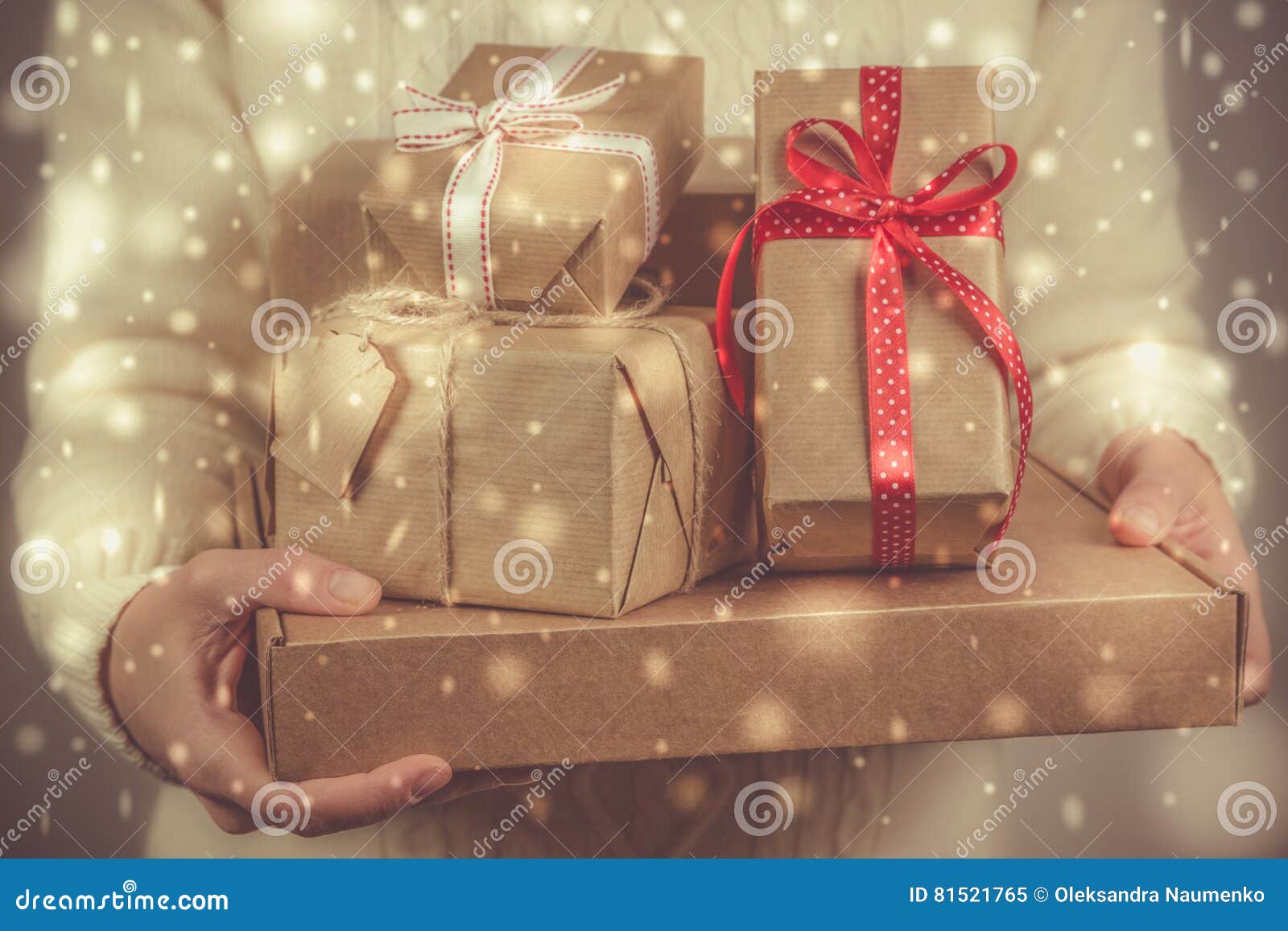 Female Holding Stack of Christmas Presents Stock Image - Image of ...