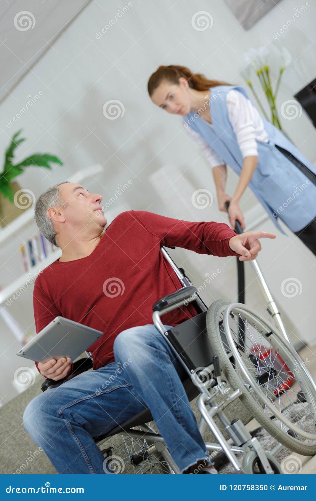 Female Home Helper with Disabled Mature Man Stock Photo - Image of ...
