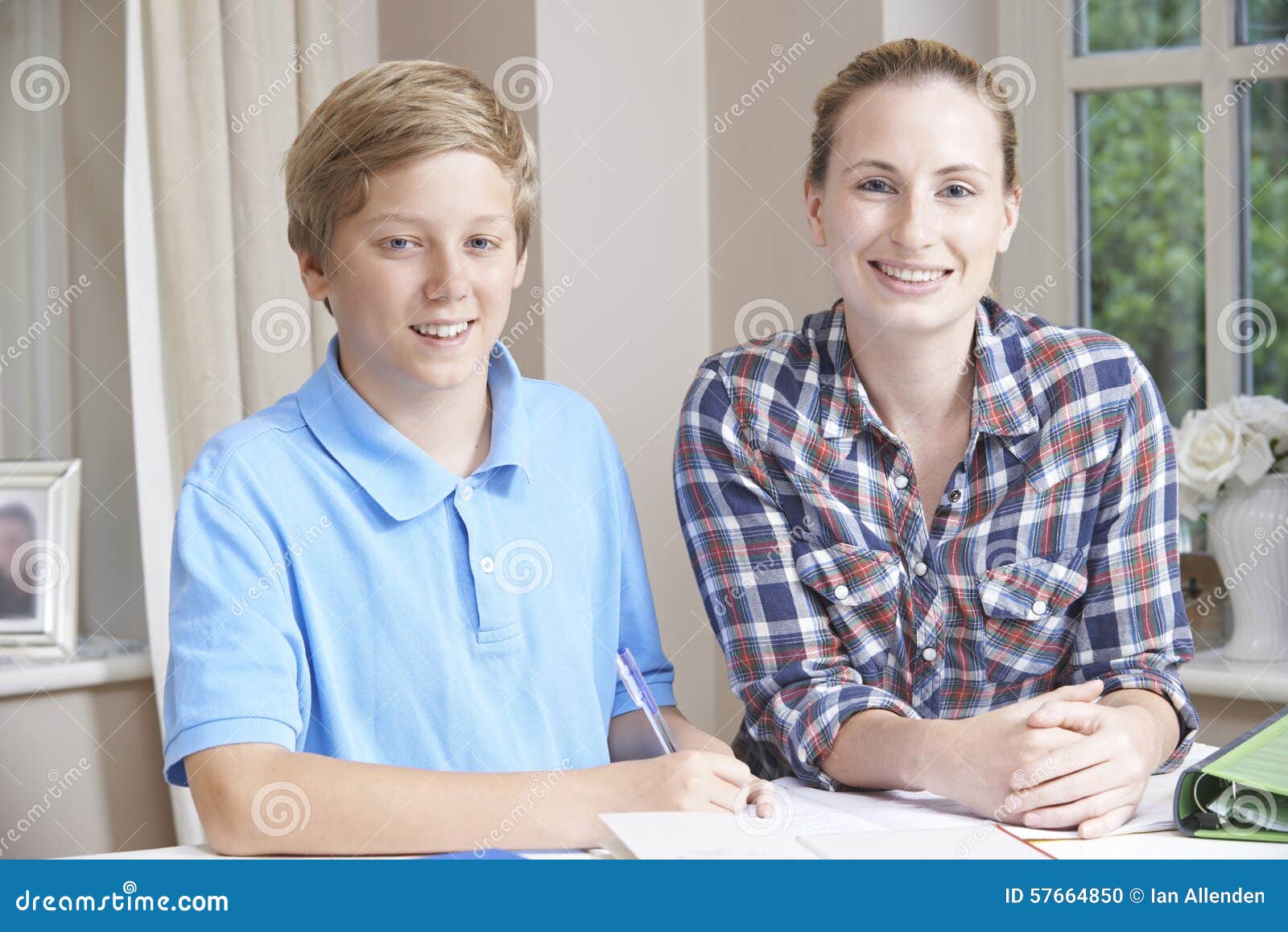 Female Home Tutor Helping Boy with Studies Stock Photo - Image of ...