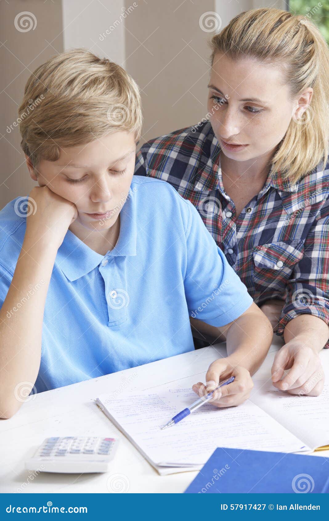 Female Home Tutor Helping Boy with Studies Stock Image - Image of ...
