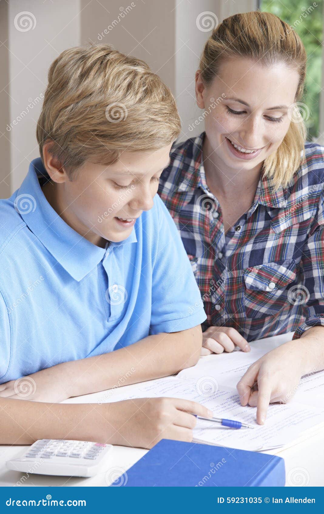 Female Home Tutor Helping Boy with Studies Stock Image - Image of happy ...