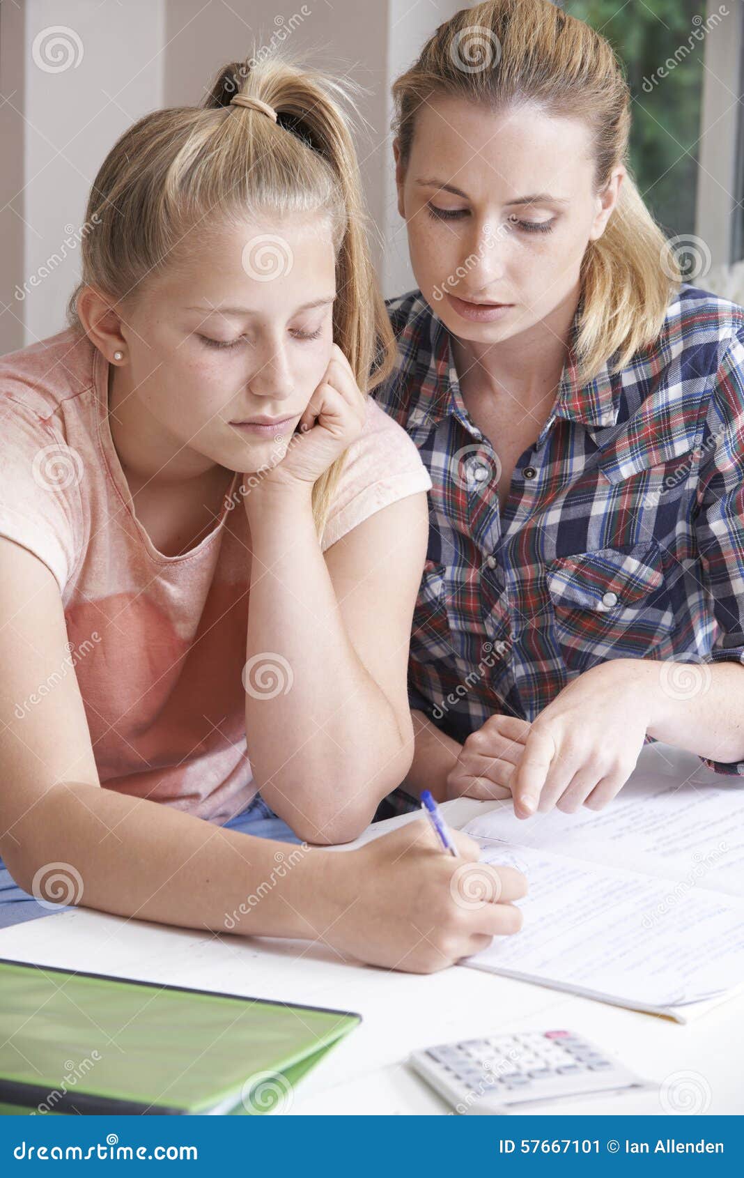 Female Home Tutor Helping Girl with Studies Stock Image - Image of ...