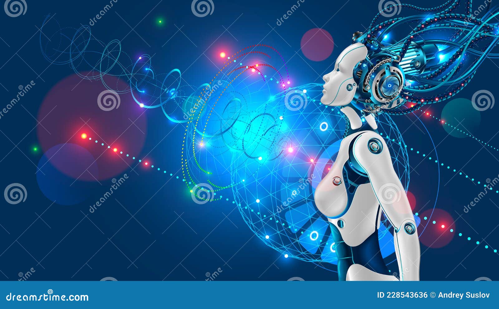 Robot Woman or Cyborg with Artificial Intelligence Sideways. AI Stock ...