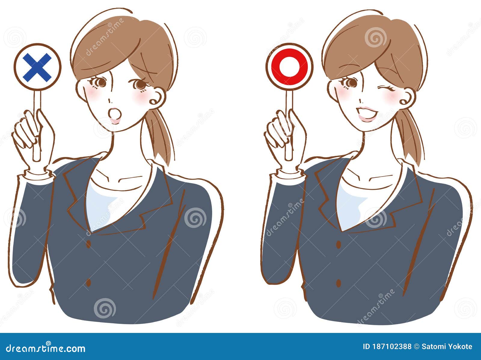 Female Incorrect Answer Correct Answer Set Illustration Woman Stock ...