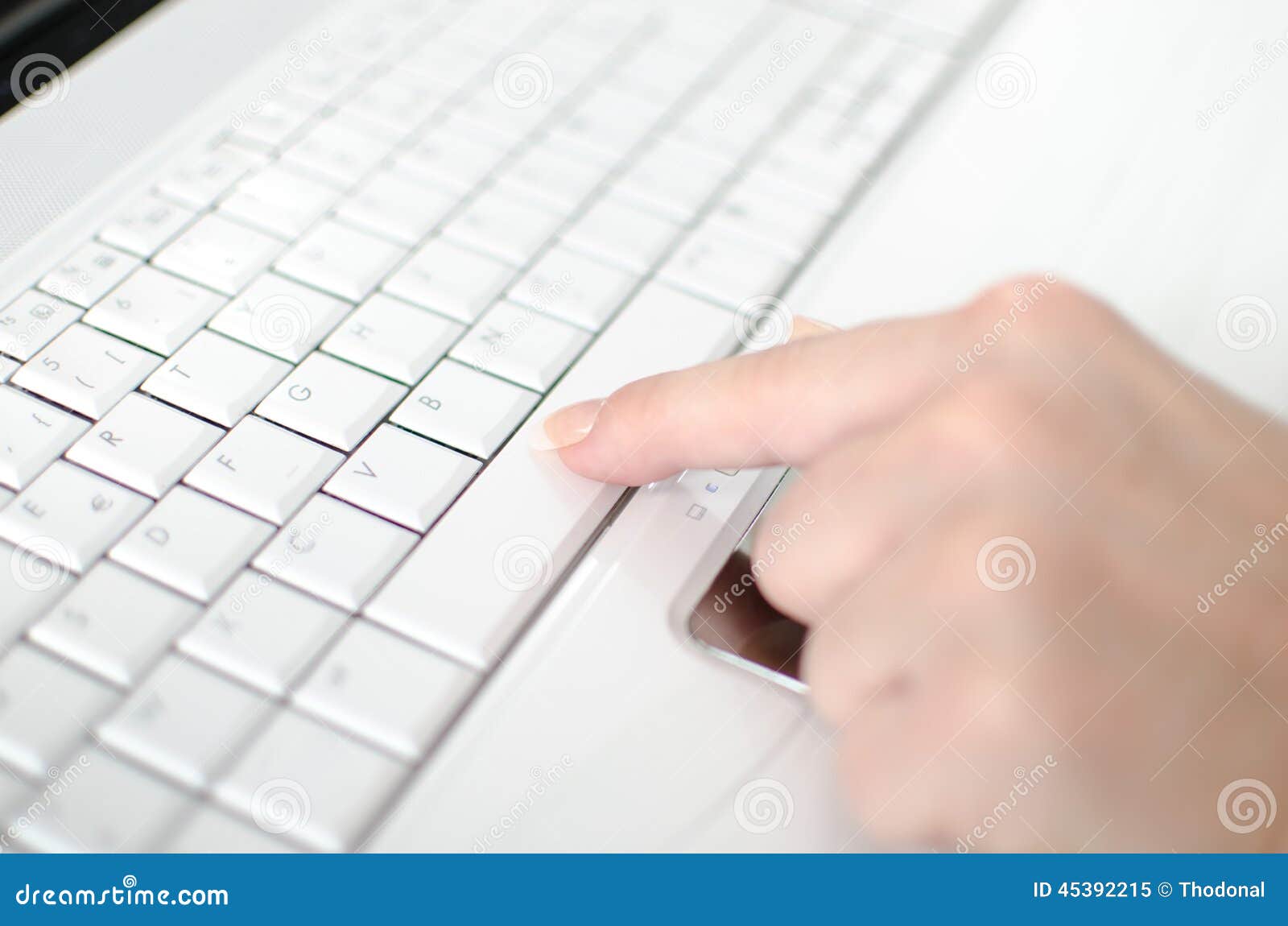 Female Index Finger Typing on a White Keyboard Stock Image - Image of ...