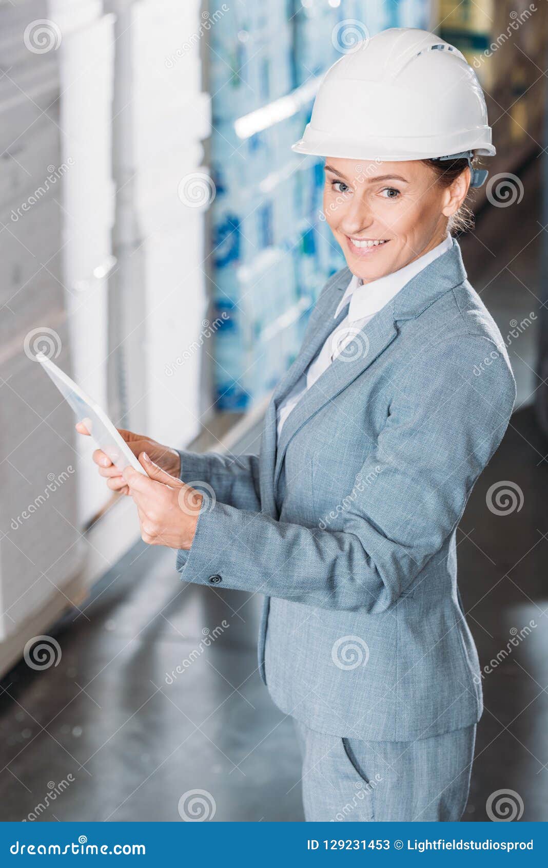 Female Inspector in Helmet Using Digital Tablet Stock Image - Image of ...