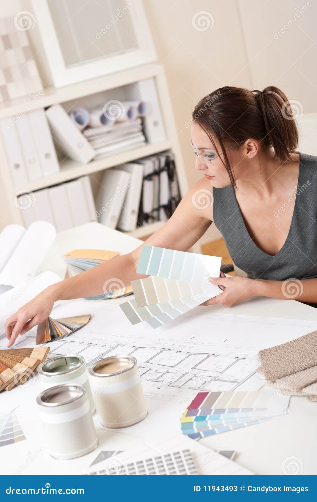 Female Interior Designer Working with Color Swatch Stock Image - Image ...